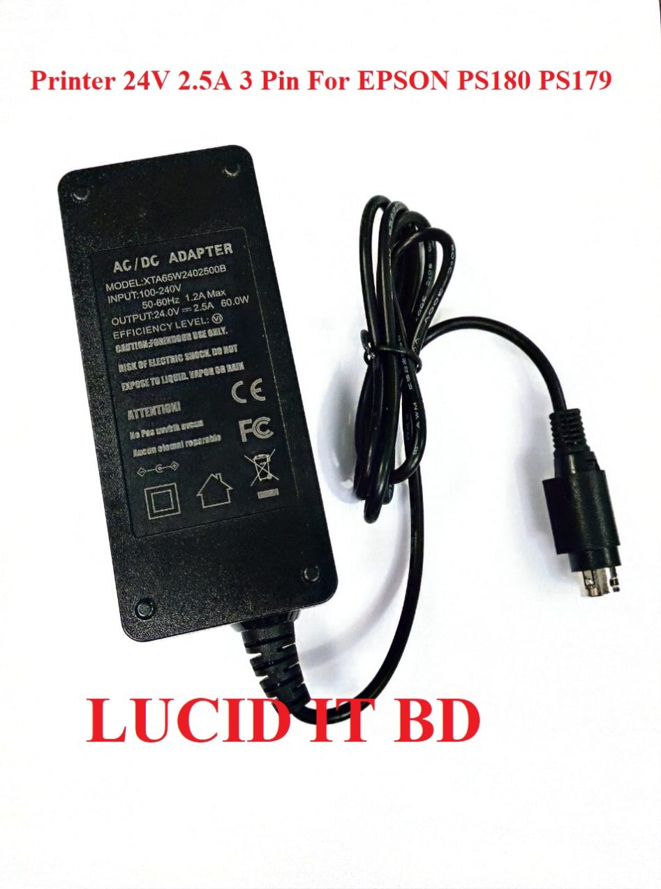 Adapter Receipt Printer 24V 2.5A 3 Pin For EPSON PS180 PS179 – Lucid IT BD